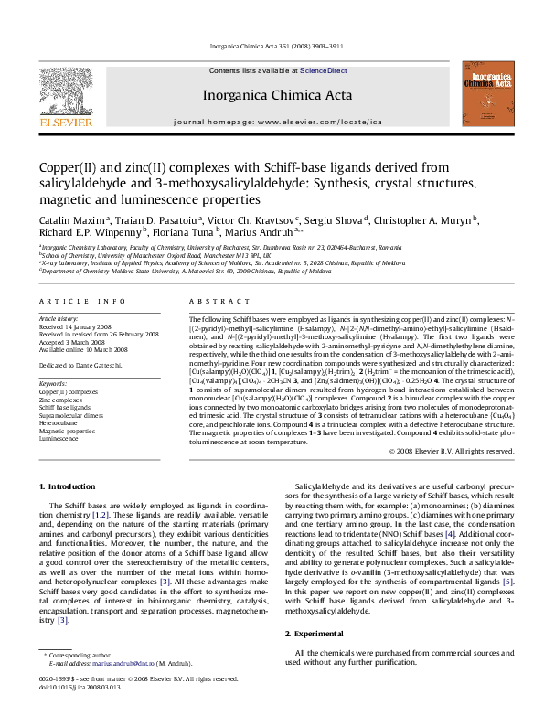 (PDF) Copper(II) and zinc(II) complexes with Schiff-base ligands derived from salicylaldehyde ...