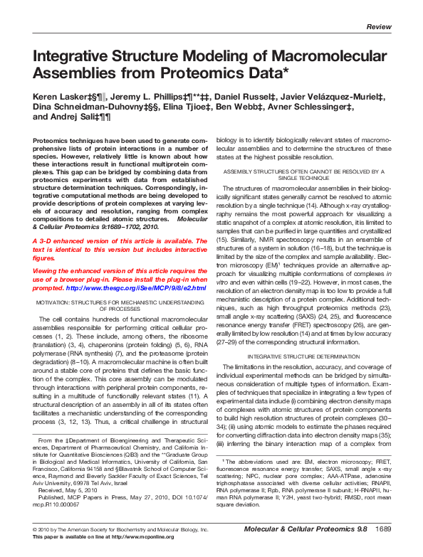 (PDF) Integrative structure modeling of macromolecular assemblies from proteomics data