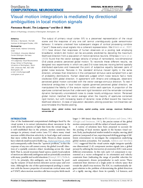 (PDF) Visual motion integration is mediated by directional ambiguities ...