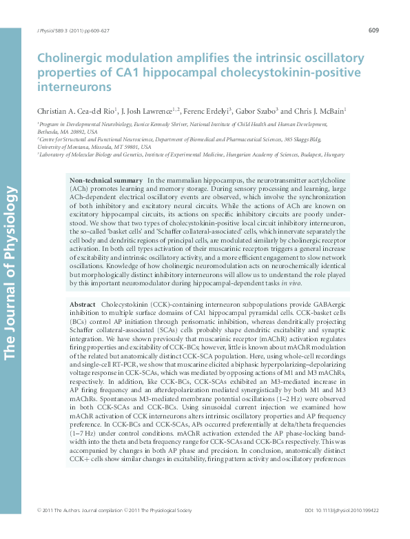 (PDF) Cholinergic modulation amplifies the intrinsic oscillatory properties of CA1 hippocampal ...