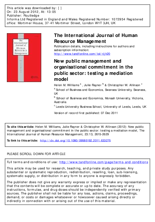(PDF) The International Journal of Human Resource Management New public ...