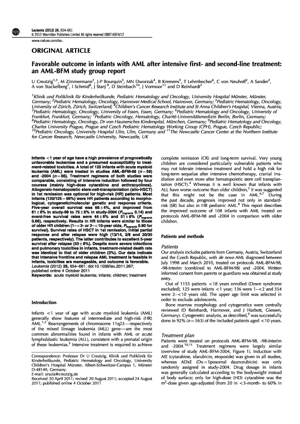 (PDF) Favorable outcome in infants with AML after intensive first- and ...