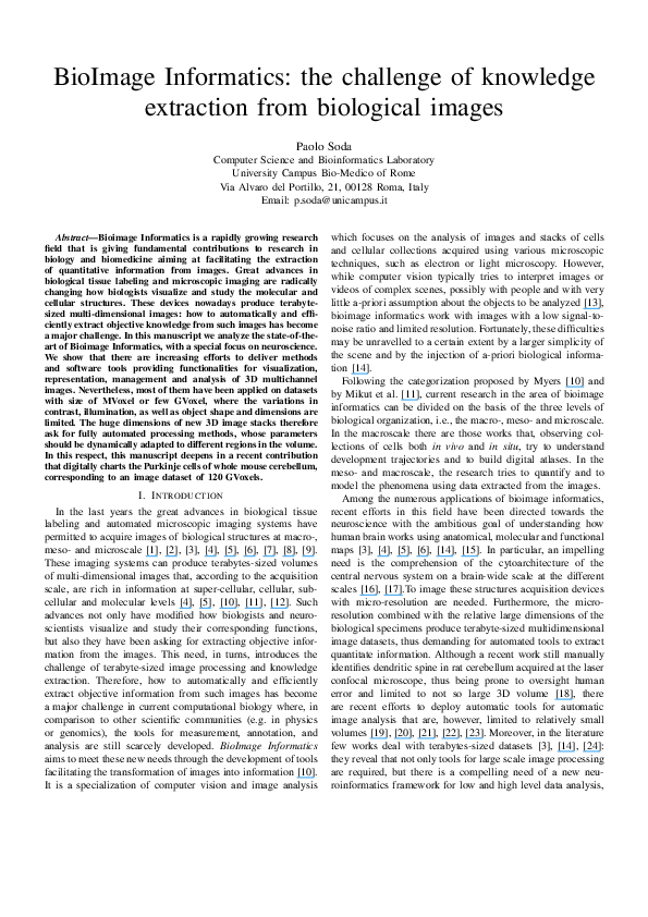 (PDF) BioImage Informatics: The challenge of knowledge extraction from biological images