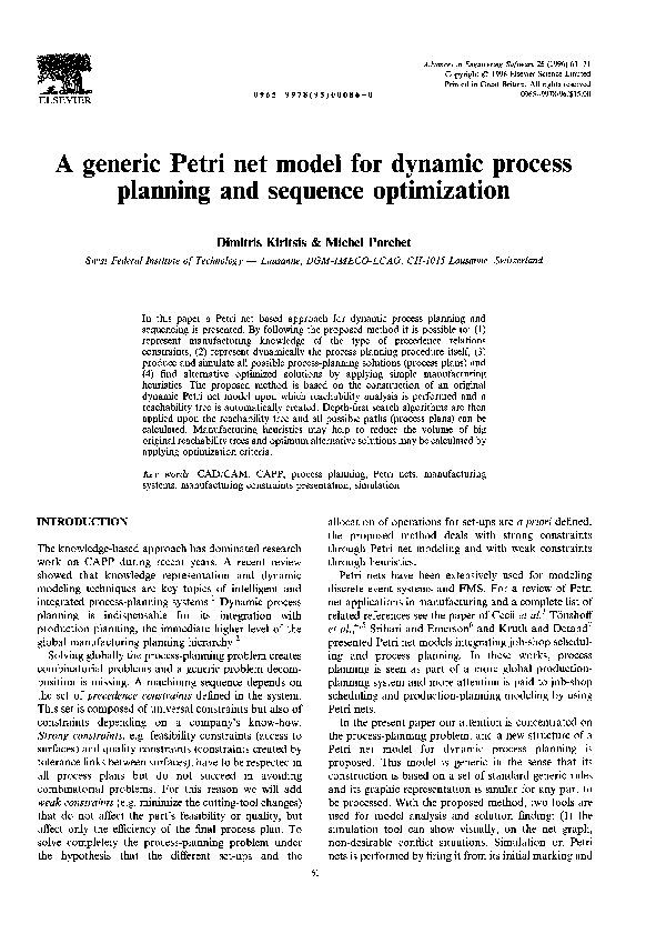 (PDF) A generic Petri net model for dynamic process planning and sequence optimization