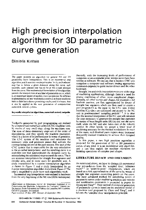 Pdf High Precision Interpolation Algorithm For 3d Parametric Curve