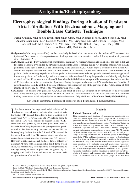 (PDF) Atrial fibrillation ablation procedure using electroanatomic reconstruction of the right ...