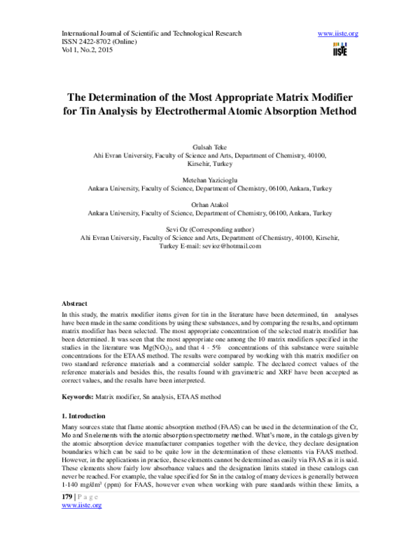 (PDF) The Determination of the Most Appropriate Matrix Modifier for Tin ...