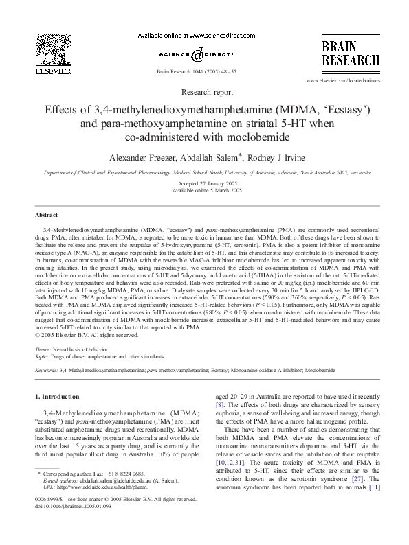 (PDF) Effects of 3,4-methylenedioxymethamphetamine (MDMA, ‘Ecstasy ...