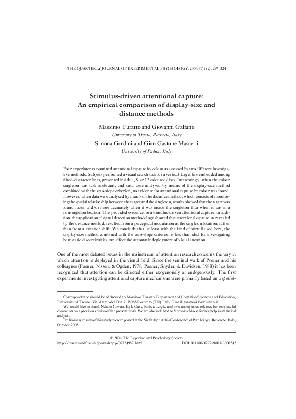 Pdf Stimulus‐driven Attentional Capture An Empirical Comparison Of Display‐size And Distance