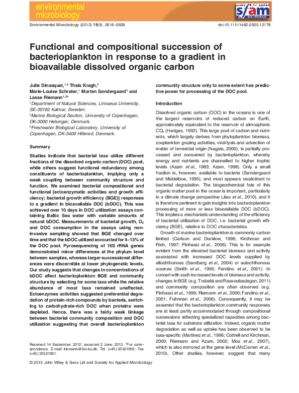 (PDF) Functional and compositional succession of bacterioplankton in response to a gradient in ...