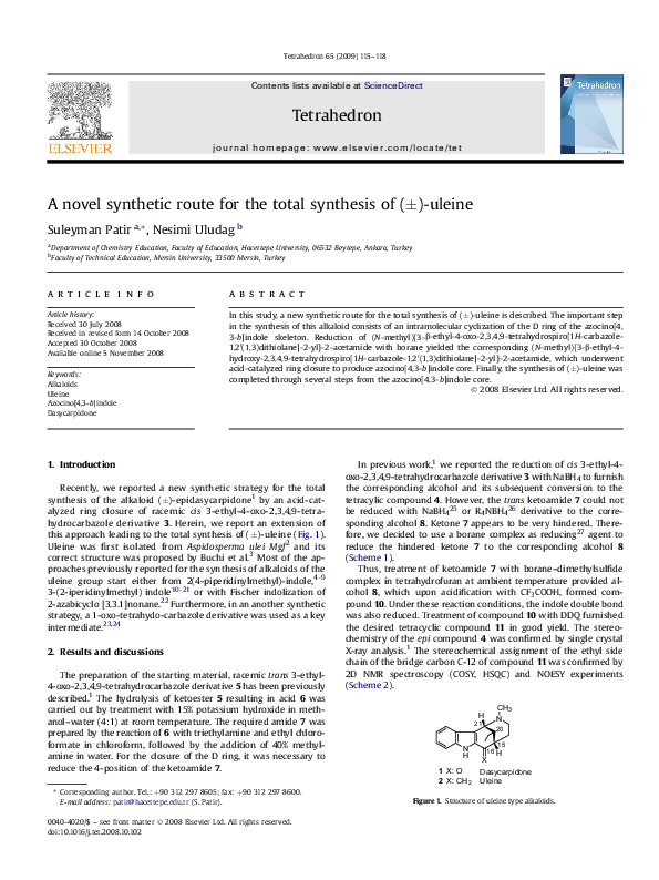 (PDF) A novel synthetic route for the total synthesis of (±)-uleine