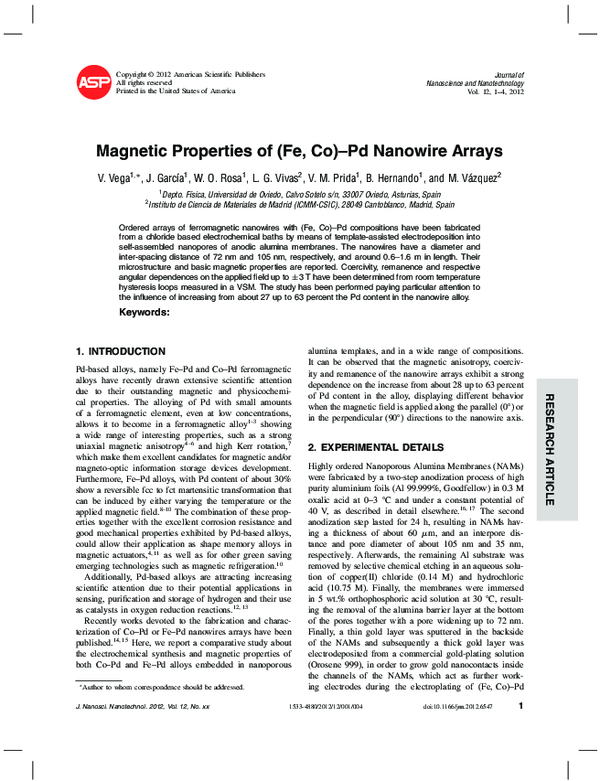 (PDF) Magnetic Properties of (Fe, Co)–Pd Nanowire Arrays
