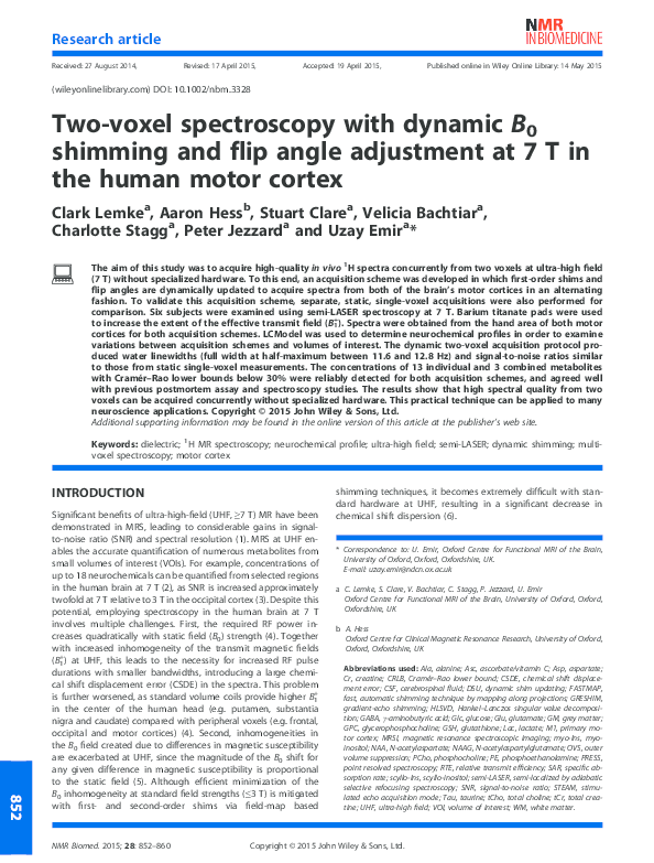(PDF) Two-voxel spectroscopy with dynamic B 0 shimming and flip angle ...