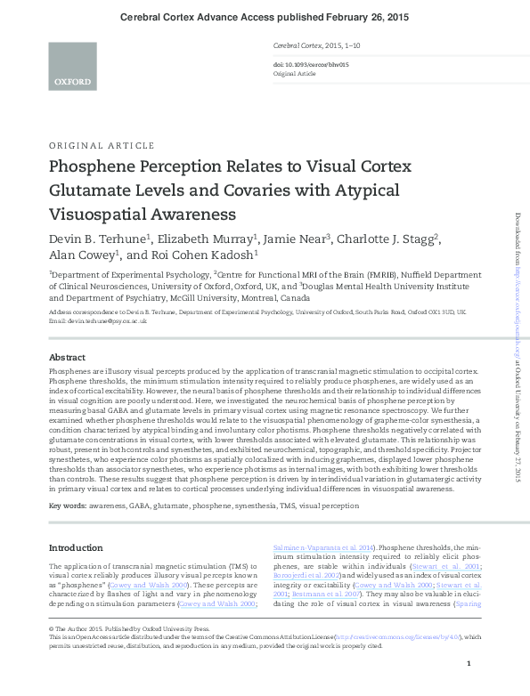 (PDF) Phosphene Perception Relates to Visual Cortex Glutamate Levels ...