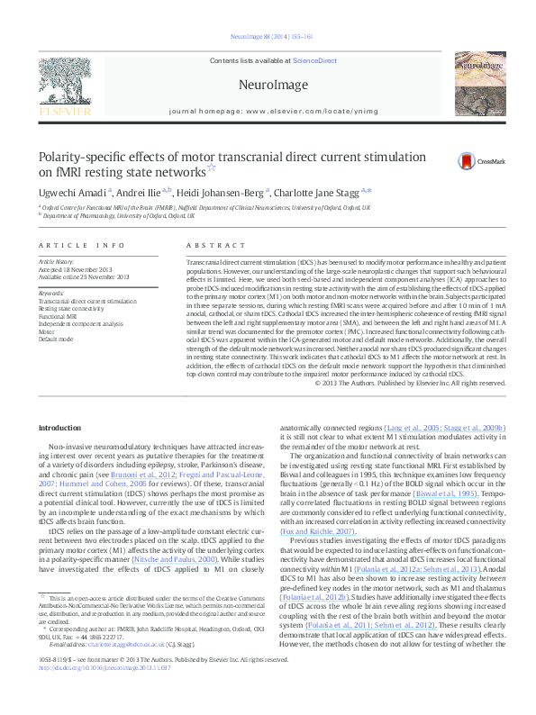 (PDF) Polarity-specific effects of motor transcranial direct current stimulation on fMRI resting ...
