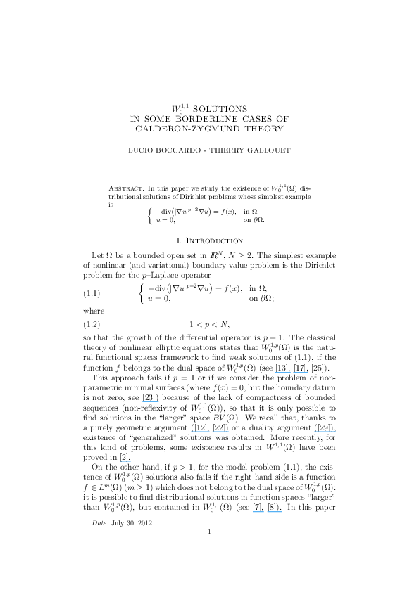 (PDF) solutions in some borderline cases of Calderon–Zygmund theory ...