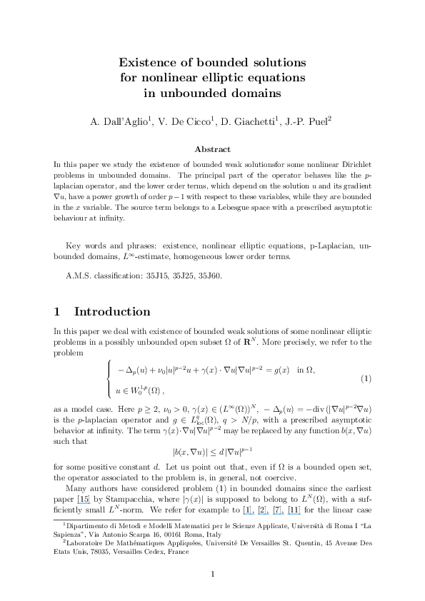 Pdf Existence Of Bounded Solutions For Nonlinear Elliptic Uni Lateral Problems