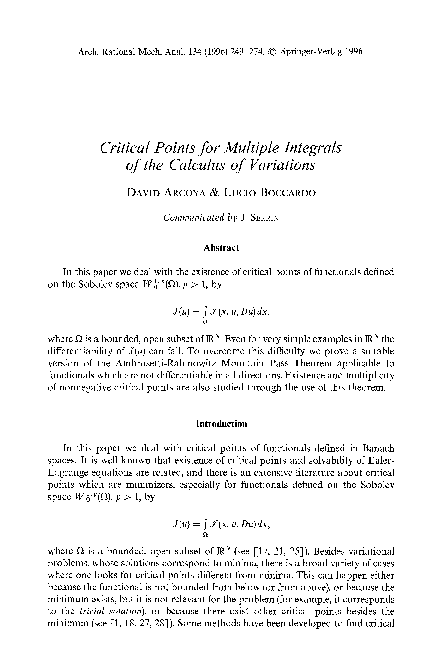(PDF) Critical points for multiple integrals of the calculus of variations
