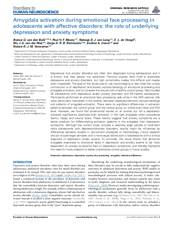(PDF) Amygdala activation during emotional face processing in ...
