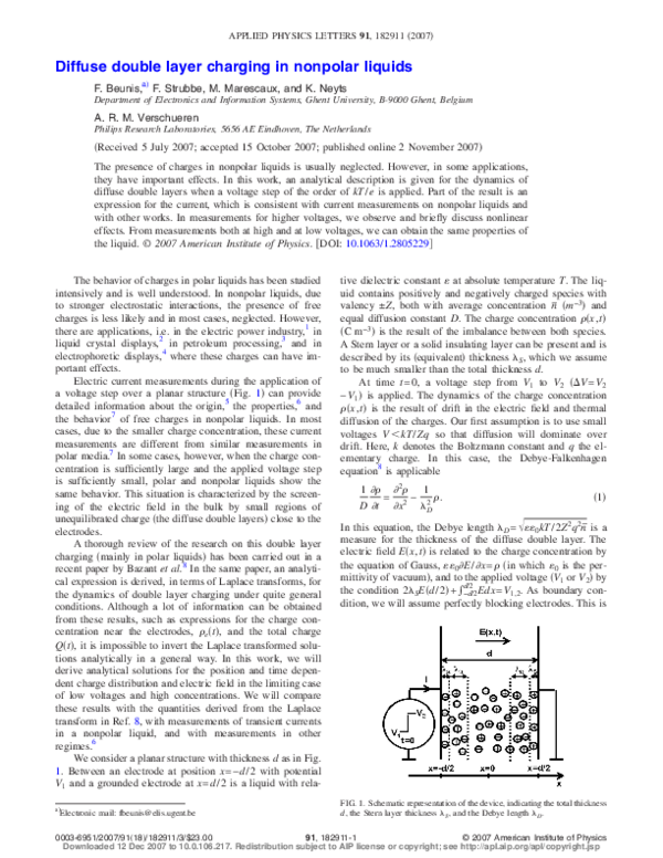 (PDF) Diffuse double layer charging in nonpolar liquids