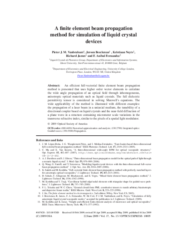 (PDF) A finite element beam propagation method for simulation of liquid ...