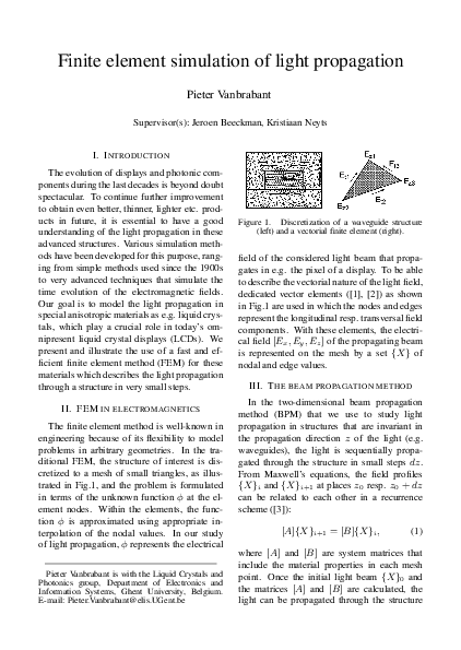 Pdf Finite Element Simulation Of Light Propagation
