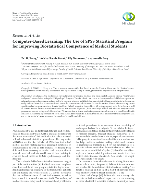 (PDF) Computer-Based Learning: The Use of SPSS Statistical Program for Improving Biostatistical ...