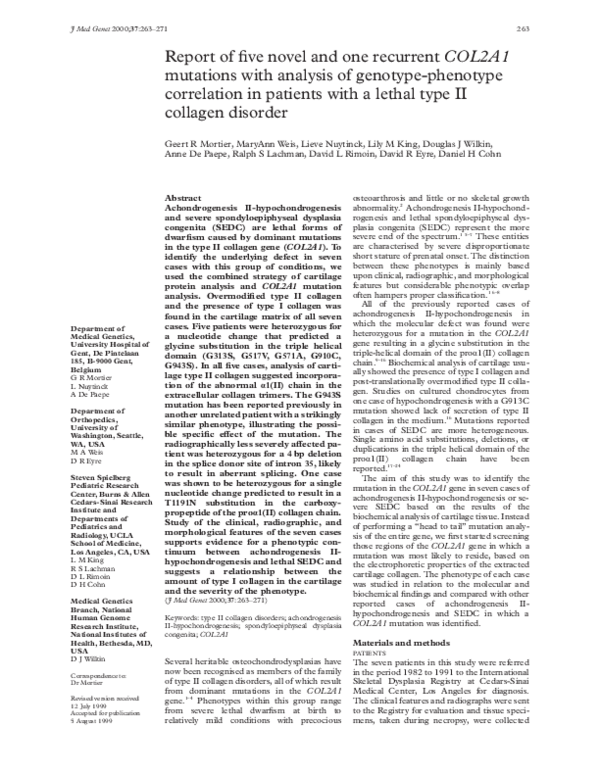 (PDF) Report of five novel and one recurrent COL2A1 mutations with ...