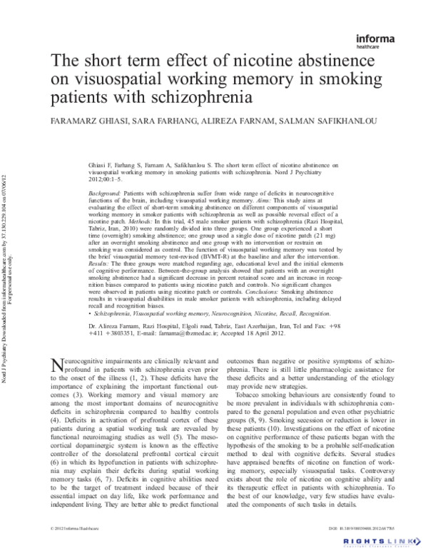 (PDF) The short term effect of nicotine abstinence on visuospatial ...
