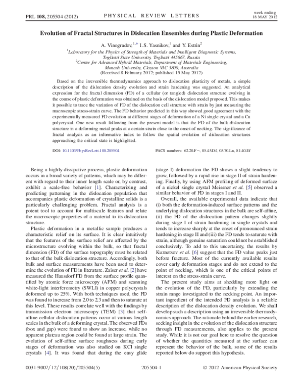 (PDF) Evolution of Fractal Structures in Dislocation Ensembles during ...