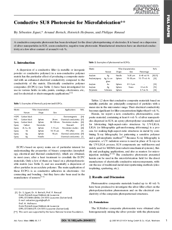 (PDF) Conductive SU8-silver composite photopolymer