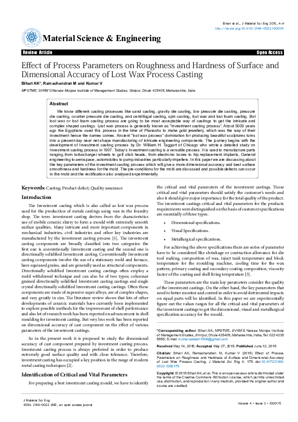 Pdf Effect Of Process Parameters On Roughness And Hardness Of Surface