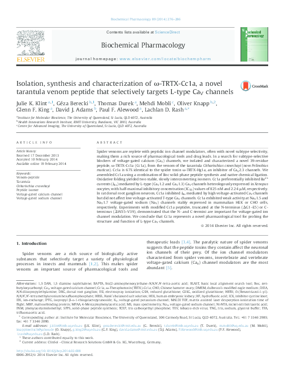 (PDF) Isolation, synthesis and characterization of ω-TRTX-Cc1a, a novel ...