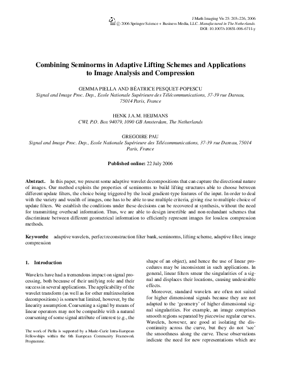 (PDF) Combining Seminorms in Adaptive Lifting Schemes and Applications to Image Analysis and ...