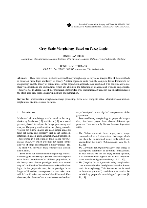 (PDF) Grey-scale morphology based on fuzzy logic
