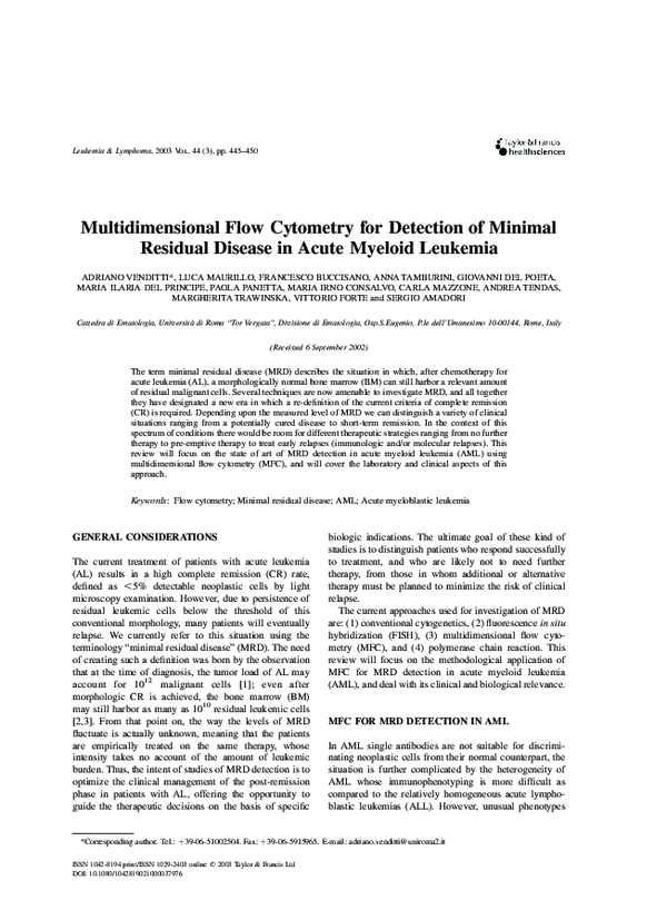 Pdf Multidimensional Flow Cytometry For Detection Of Minimal Residual