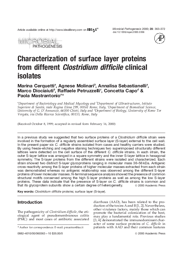 (PDF) Characterization of surface layer proteins from different ...