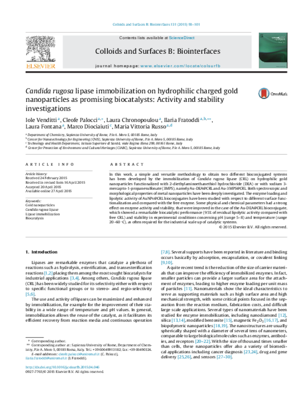 (PDF) Candida rugosa lipase immobilization on hydrophilic charged gold ...