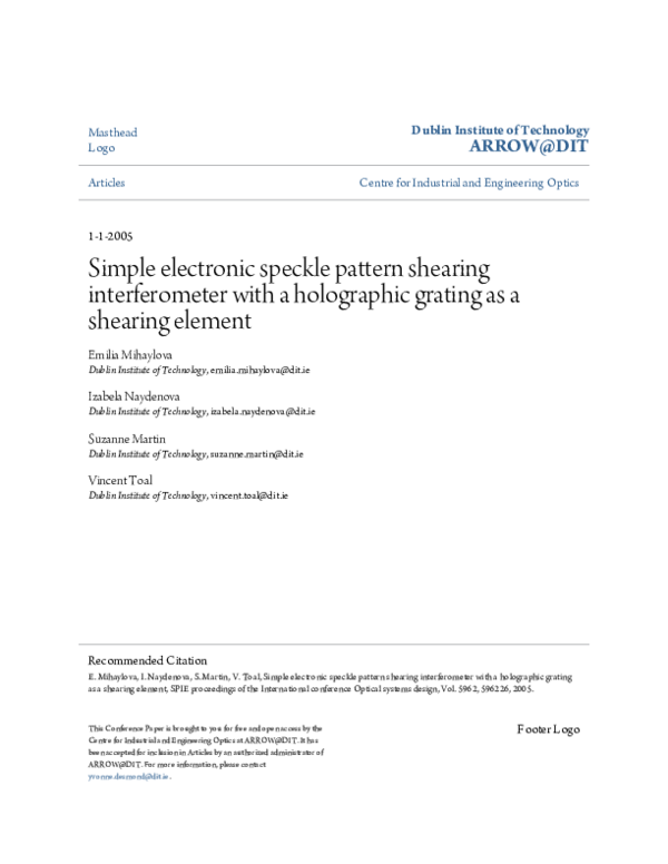 (PDF) Simple electronic speckle pattern shearing interferometer with a ...