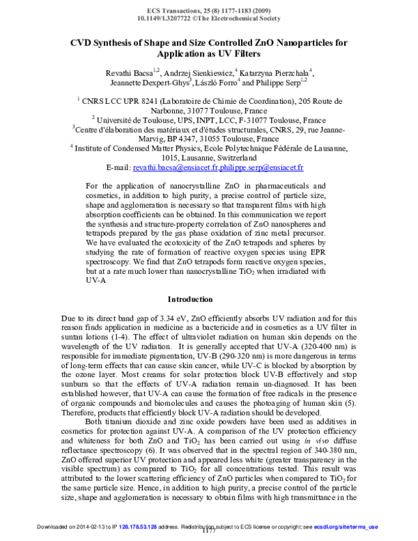 (PDF) CVD Synthesis of Shape and Size Controlled ZnO Nanoparticles for ...