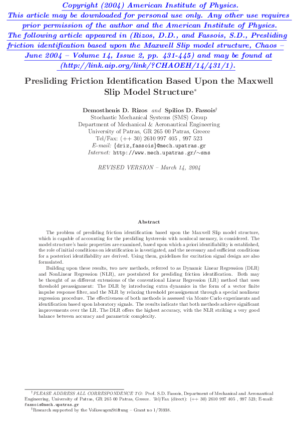 Pdf Presliding Friction Identification Based Upon The Maxwell Slip Model Structure