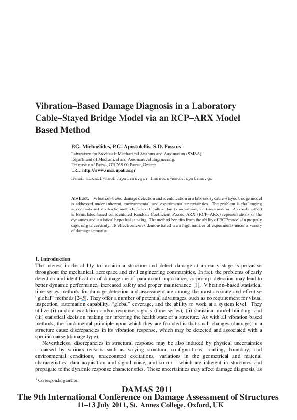(PDF) Vibration-Based Damage Diagnosis in a Laboratory Cable–Stayed Bridge Model via an RCP–ARX ...