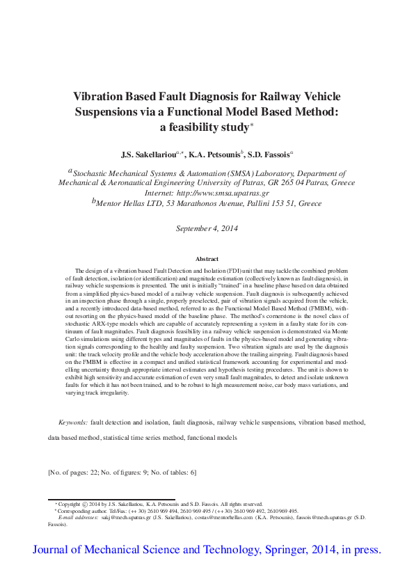 (PDF) Vibration based fault diagnosis for railway vehicle suspensions via a functional model ...