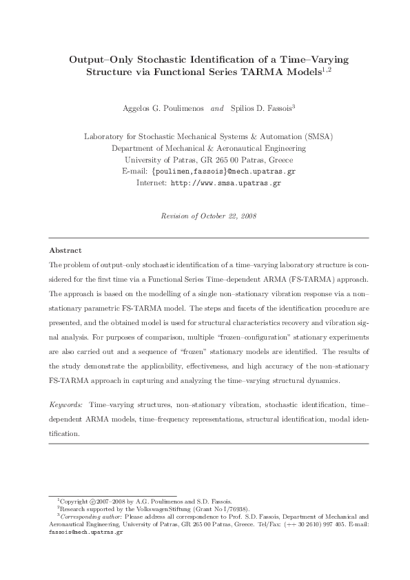 (PDF) Output-only stochastic identification of a time-varying structure via functional series ...