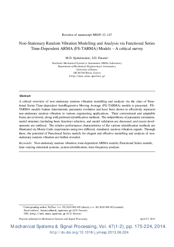 Pdf Non Stationary Random Vibration Modelling And Analysis Via Functional Series Time
