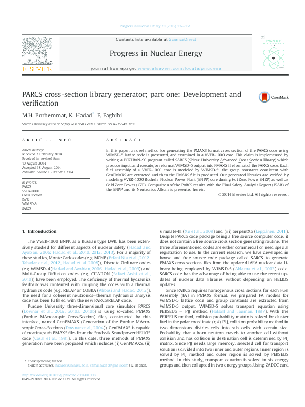 Pdf Parcs Cross Section Library Generator Part One Development And