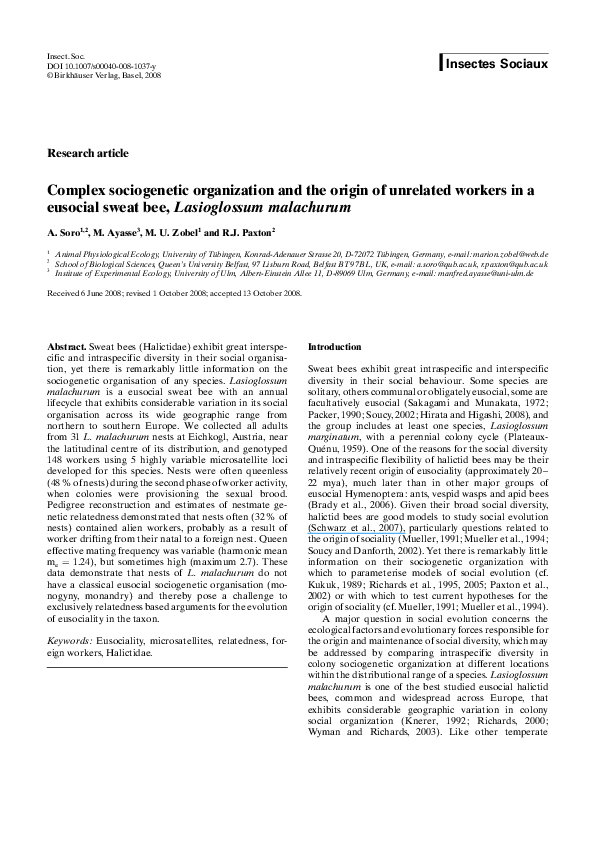 (PDF) Complex sociogenetic organization and the origin of unrelated ...
