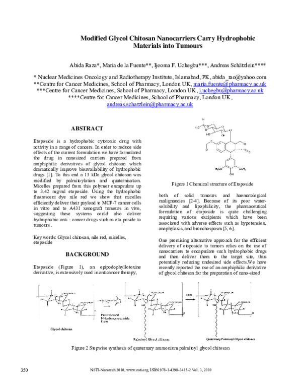 (PDF) Modified Glycol Chitosan Nanocarriers Carry Hydrophobic Materials into Tumours