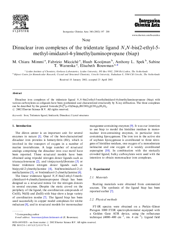 (PDF) Dinuclear iron complexes of the tridentate ligand N,N-bis(2-ethyl-5-methyl-imidazol-4 ...
