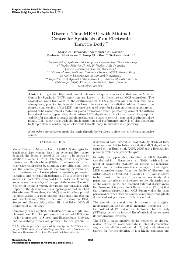 Pdf Discrete Time Mrac With Minimal Controller Synthesis Of An